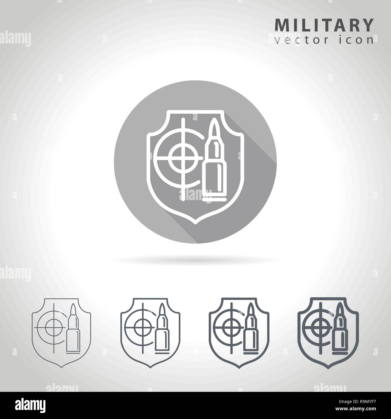 Military outline icon set, collection of bullet, target and army ...