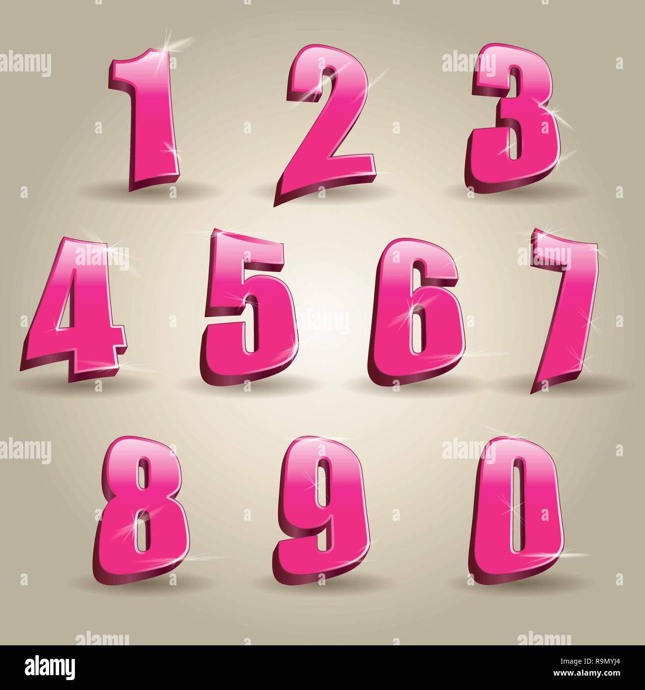 Numbers set in glittering pink metal modern style. Vector illustration ...