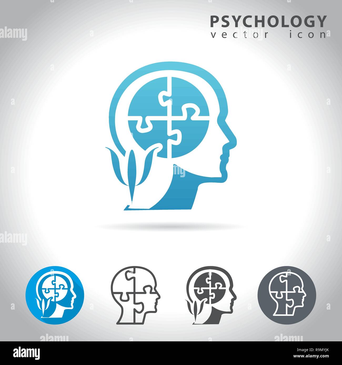Psychology icon set, collection of puzzle head mind icons, vector ...