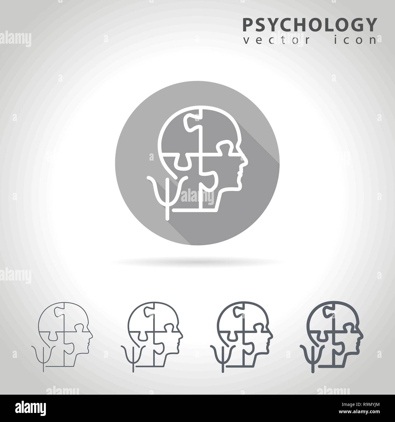 Psychology outline icon set, collection of puzzle head mind icons ...