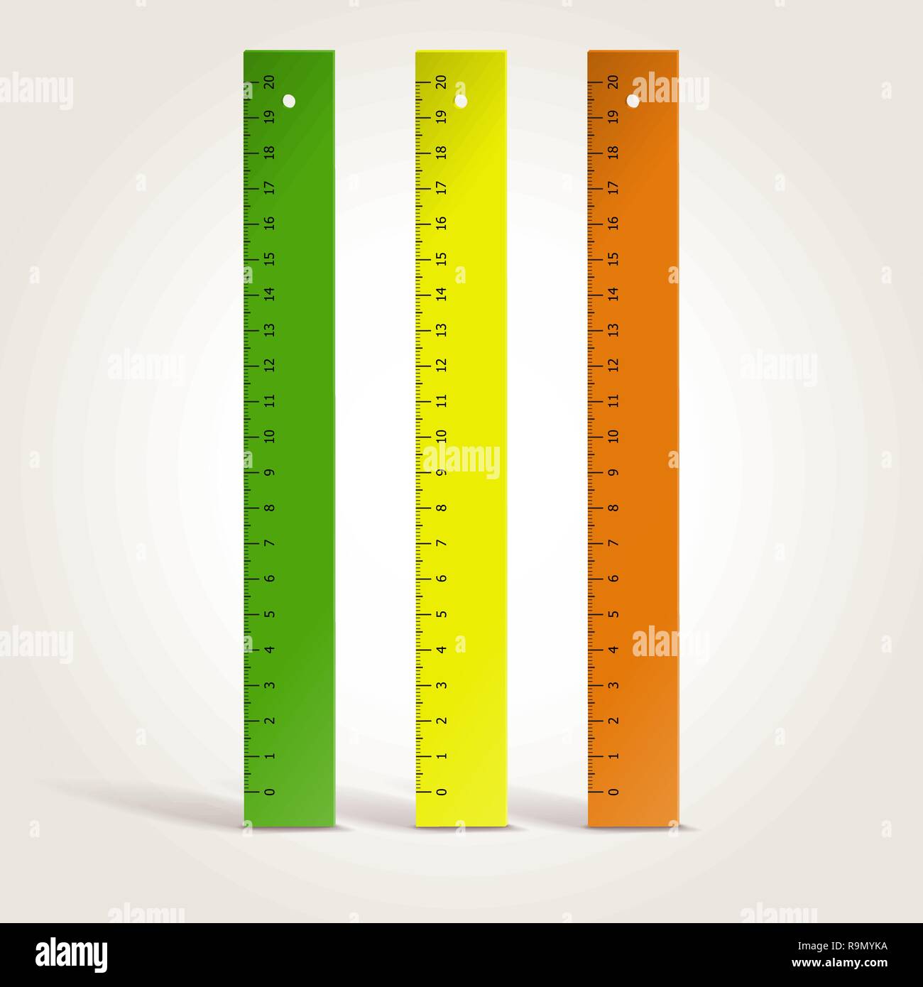 Set of colorful school rulers isolated on white, vector illustration ...
