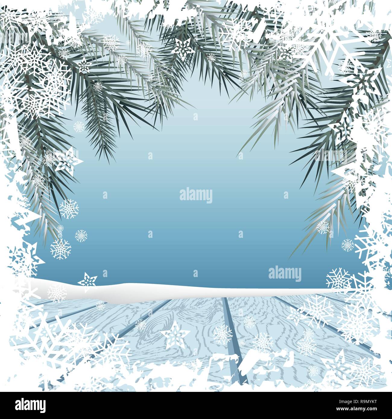 Winter background. Winter snow landscape with wooden table in front ...