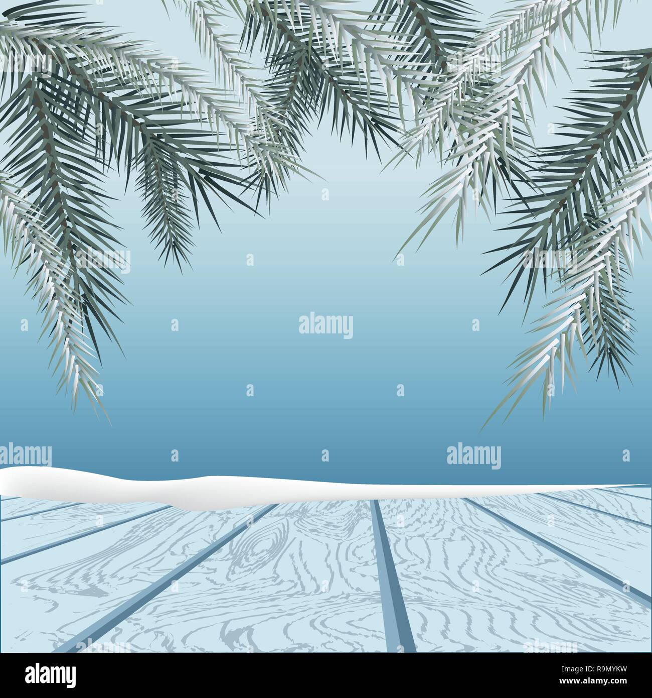 Winter background. Winter snow landscape with wooden table in front ...