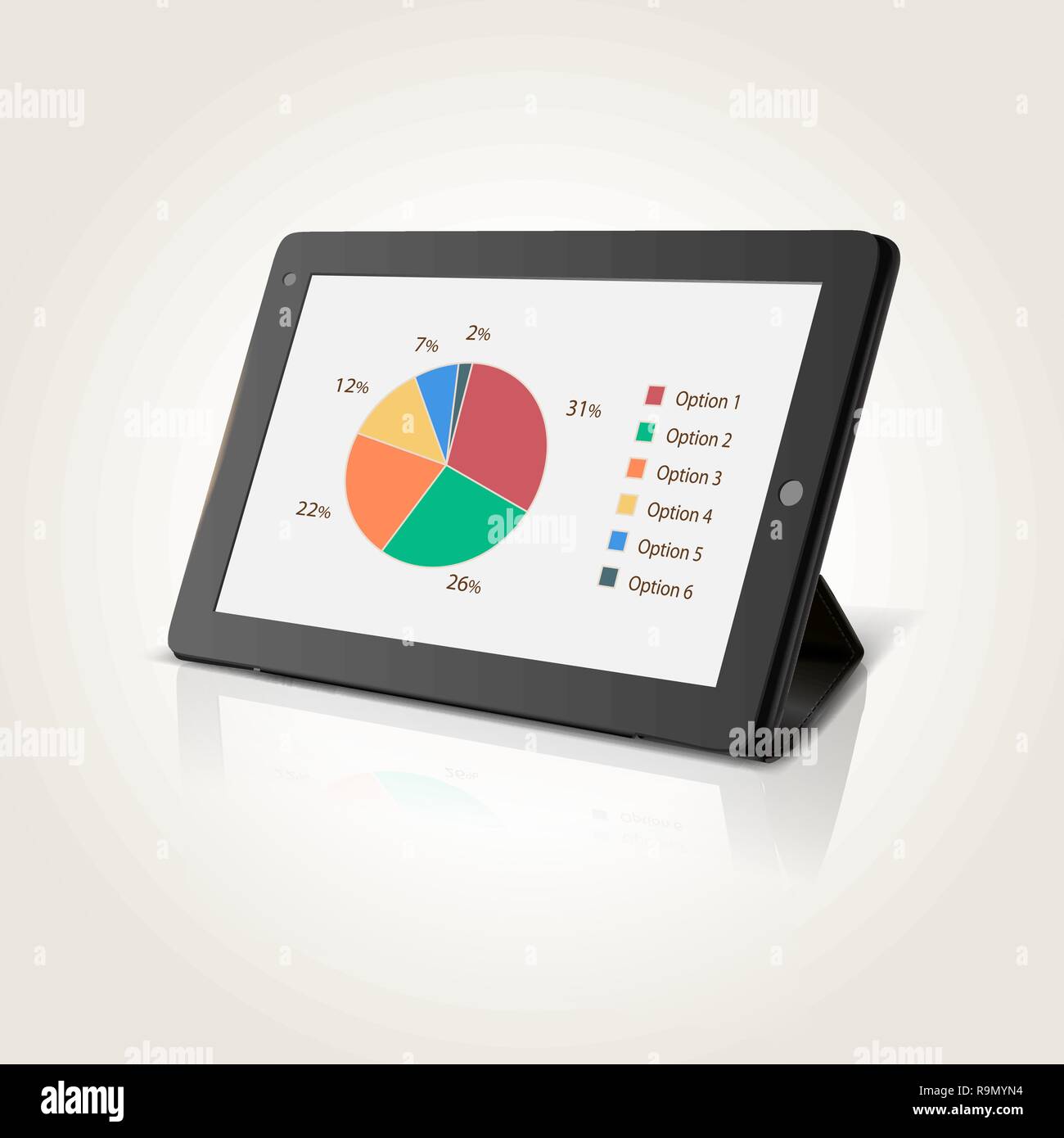 Modern black tablet pc with chart pie on screen, vector illustration ...