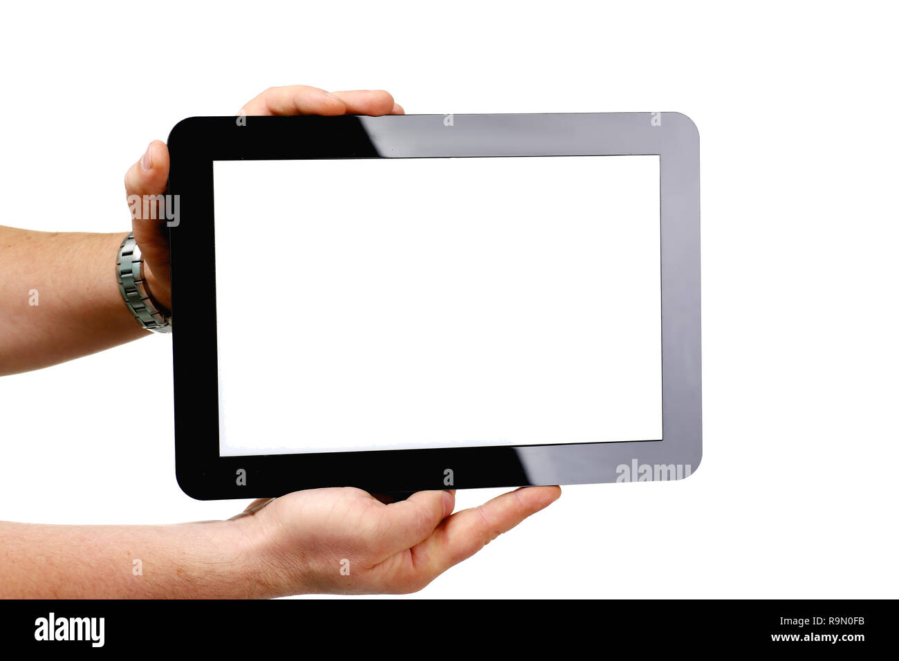 man holding black tablet frame in hand Stock Photo - Alamy
