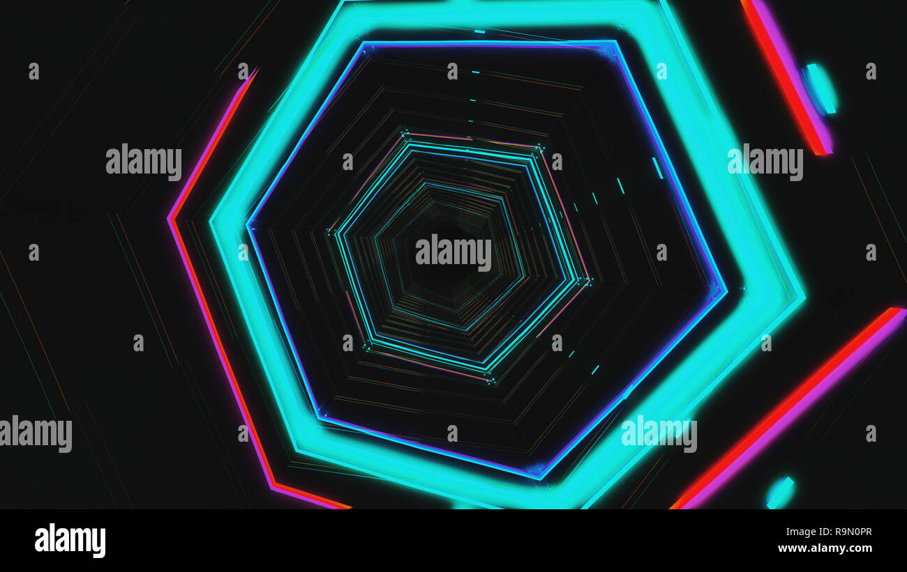 Futuristic HUD blue hex tunnel VJ. 4K Neon motion graphics for LED, TV ...