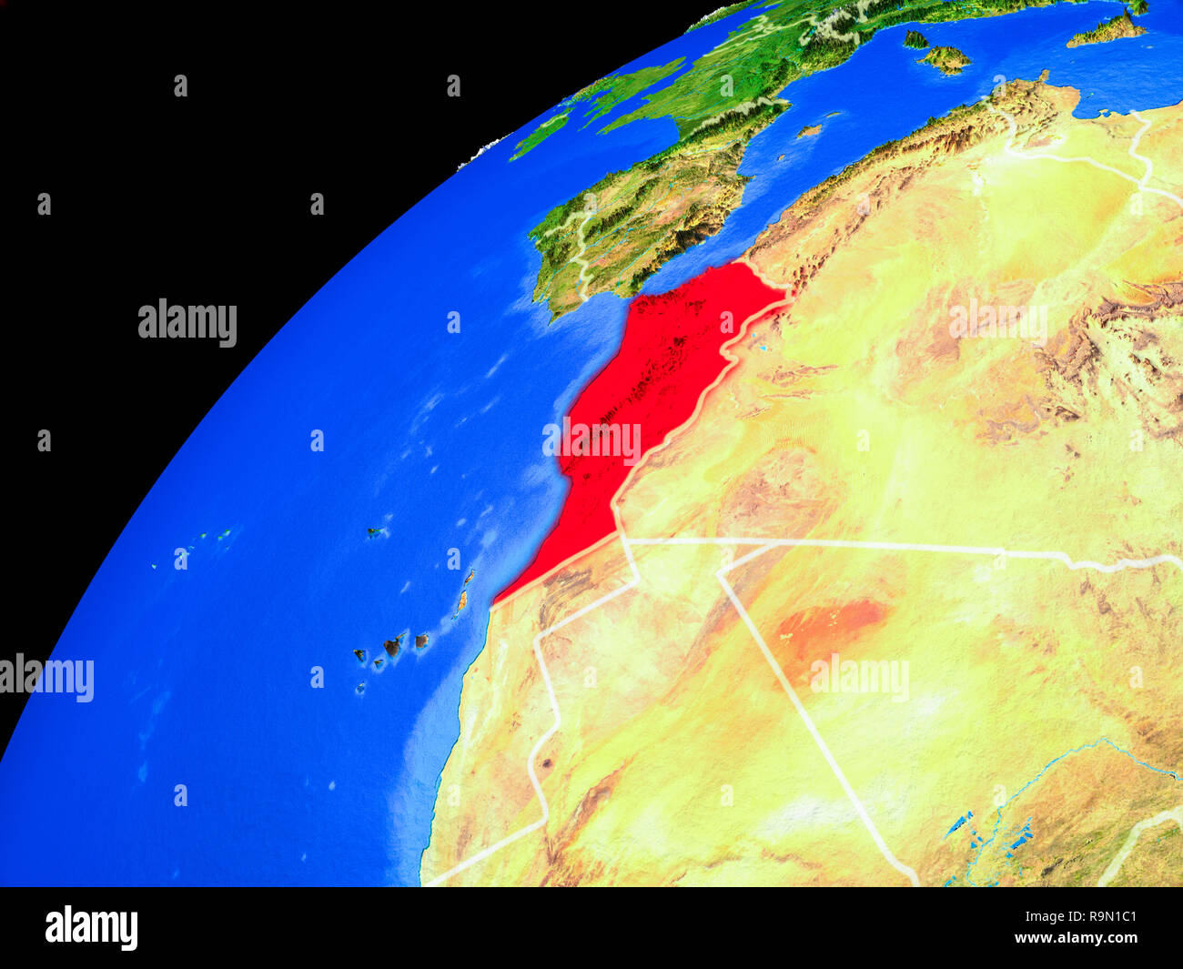 Morocco from space. Planet Earth with country borders and extremely ...