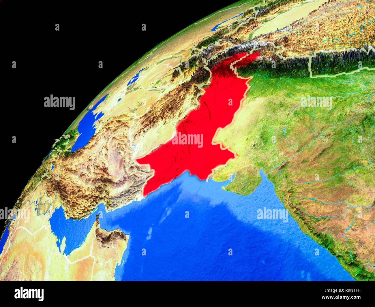 Pakistan from space. Planet Earth with country borders and extremely ...