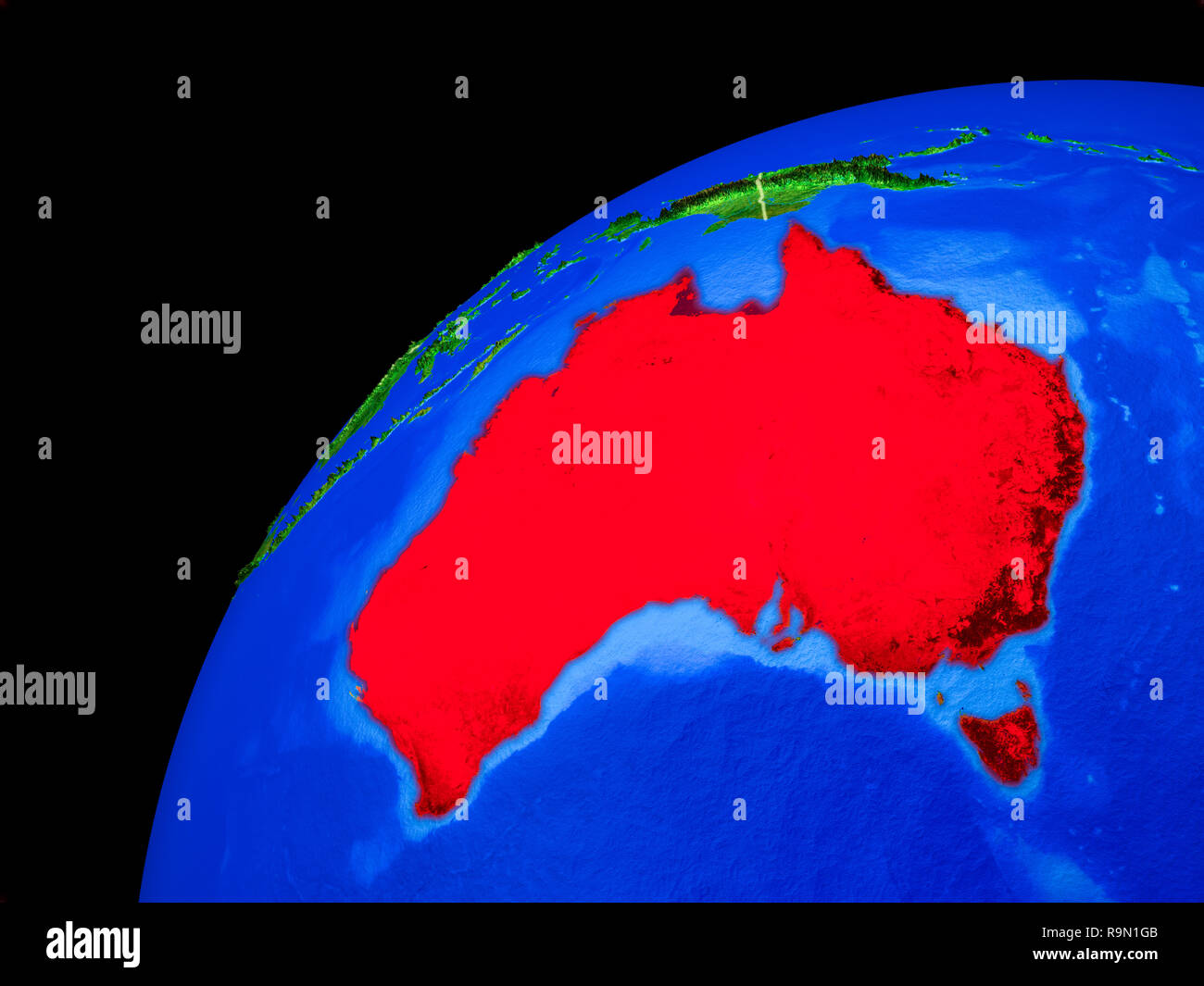 Australia from space. Planet Earth with country borders and extremely ...