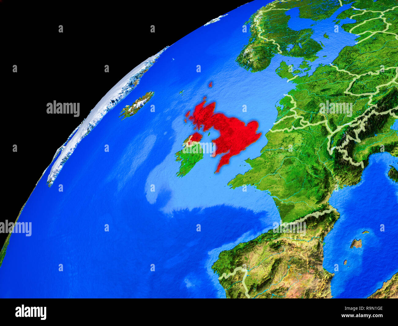 United Kingdom from space. Planet Earth with country borders and ...