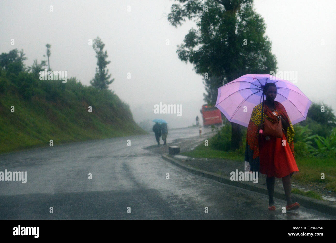 walking in the rain in rural Rwanda Stock Photo - Alamy