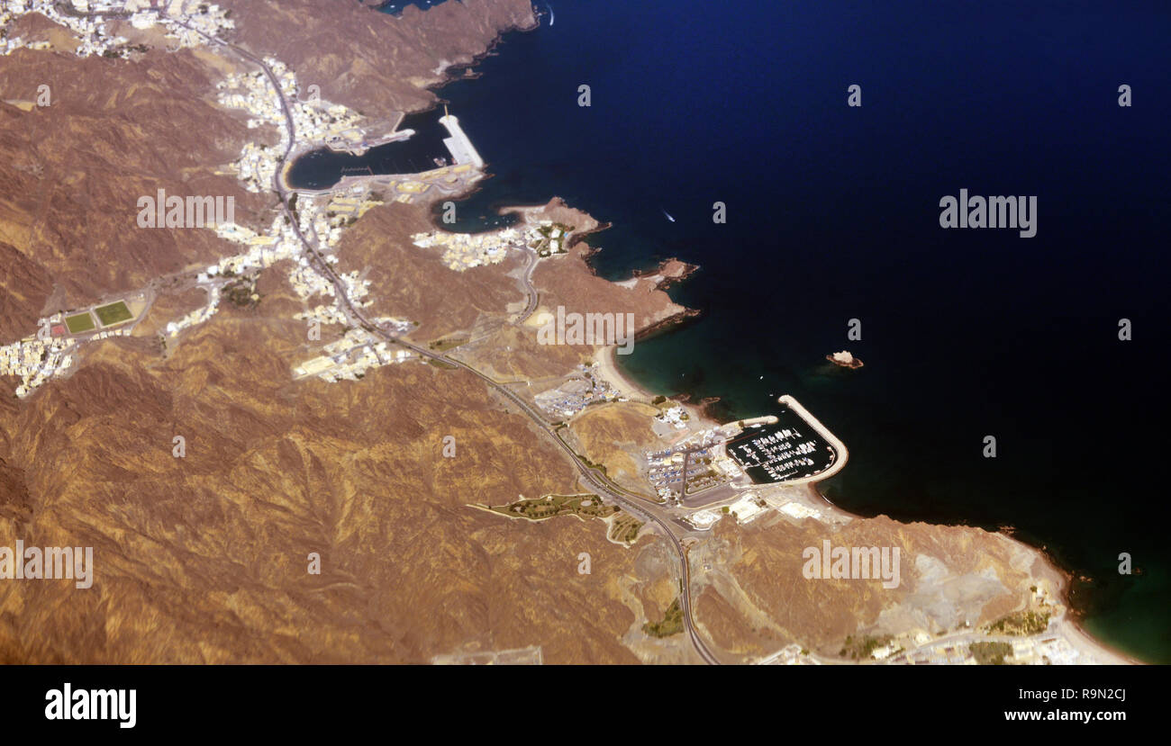Aerial view of Jassa Beach and the Al Rowdha marina in Oman Stock Photo ...