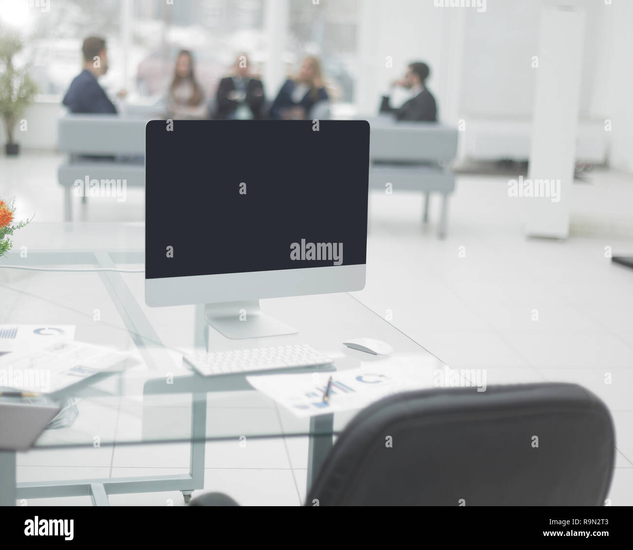 close up.computer monitor with a black blank screen on the desktop ...