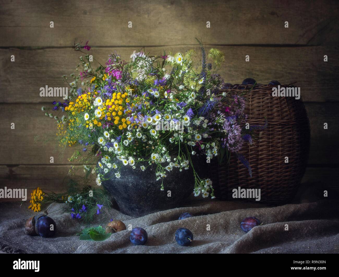 Still life with bouquet of wild flowers Stock Photo - Alamy