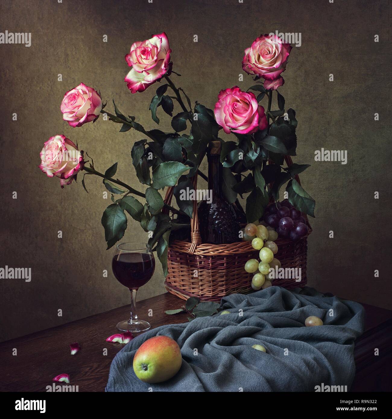 Still life with bouquet of roses Stock Photo - Alamy