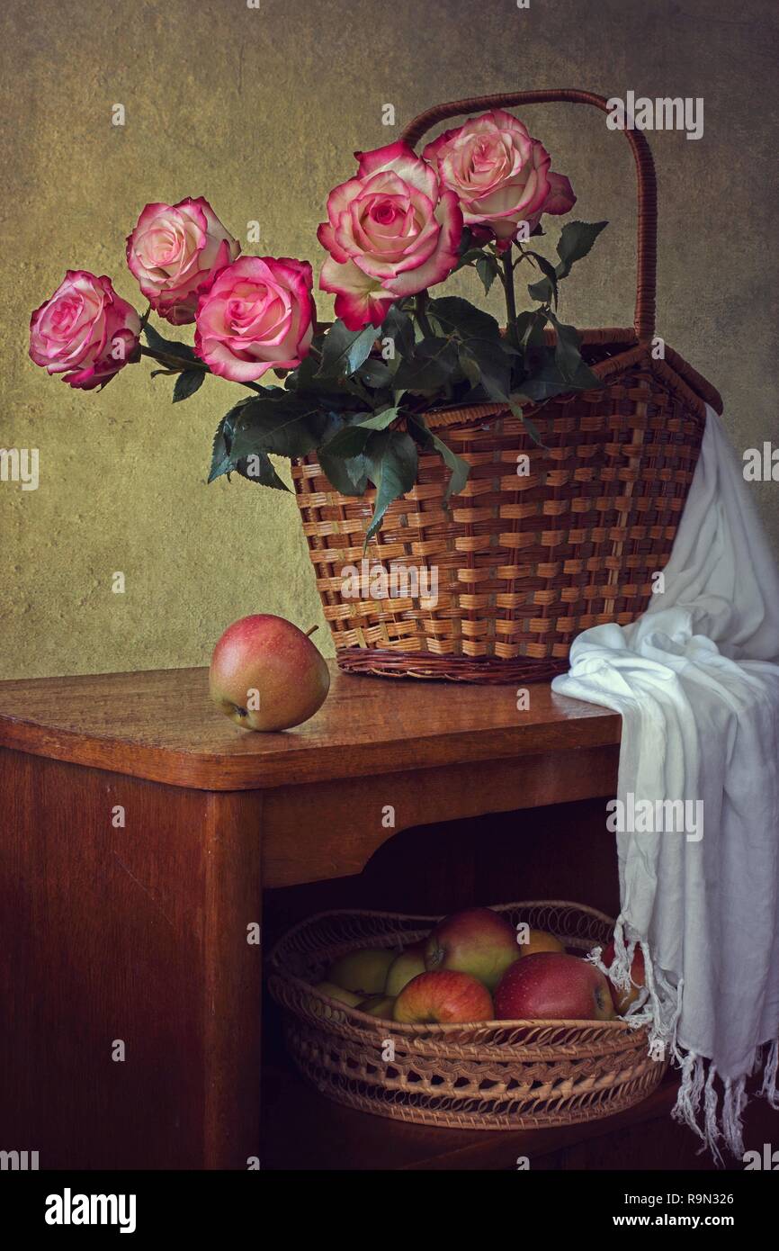 Still life with bouquet of roses Stock Photo - Alamy