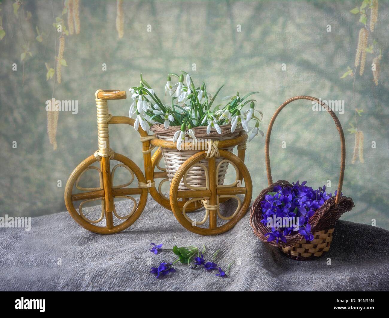 Still life with bouquet of early flowers Stock Photo - Alamy