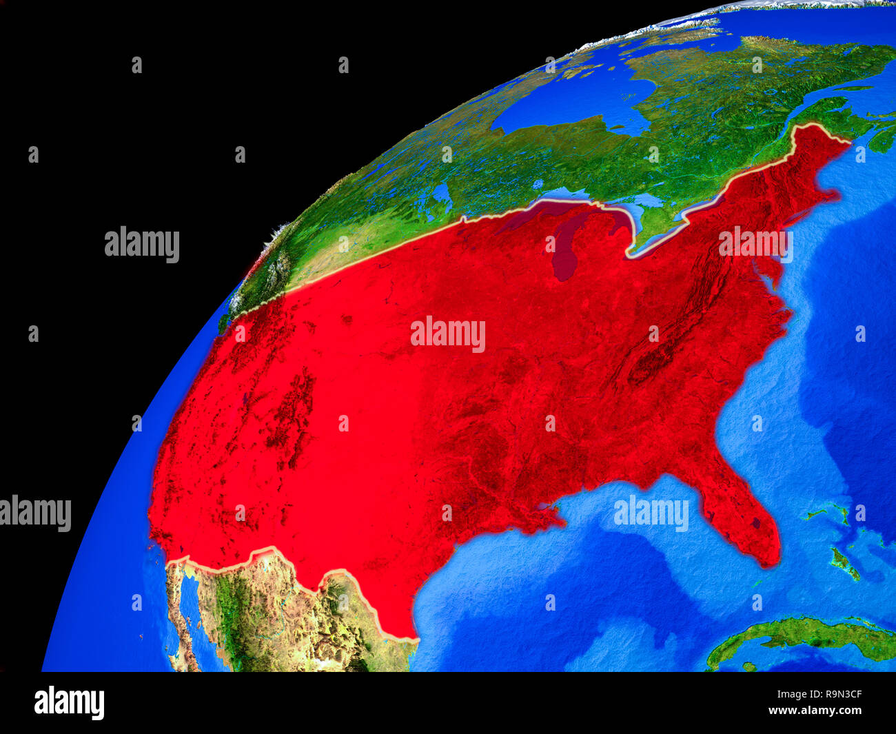 United States from space. Planet Earth with country borders and ...