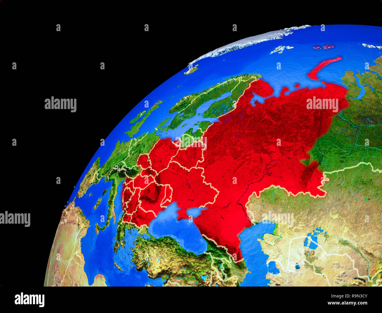 Eastern Europe from space. Planet Earth with country borders and ...