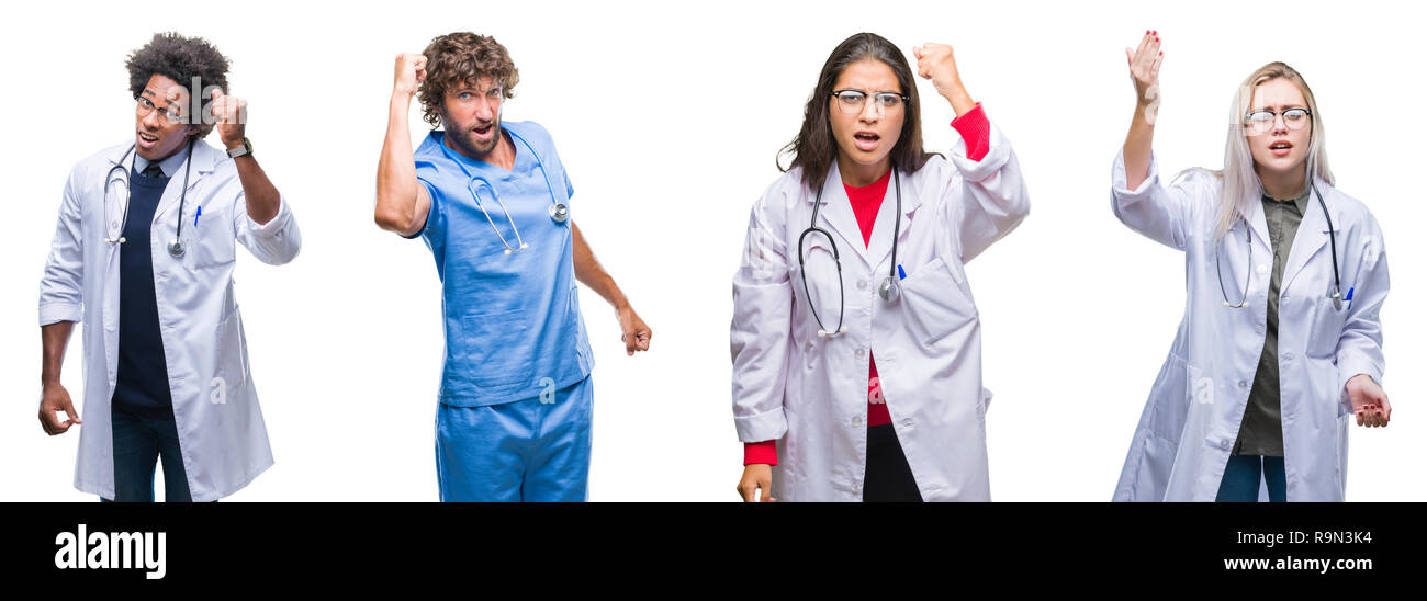Collage of group of doctor, nurse, surgeon people over isolated ...