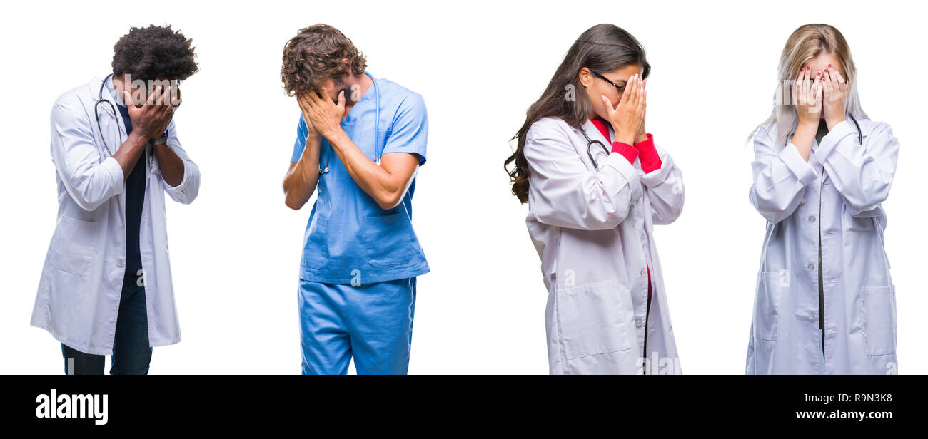 Collage of group of doctor, nurse, surgeon people over isolated ...