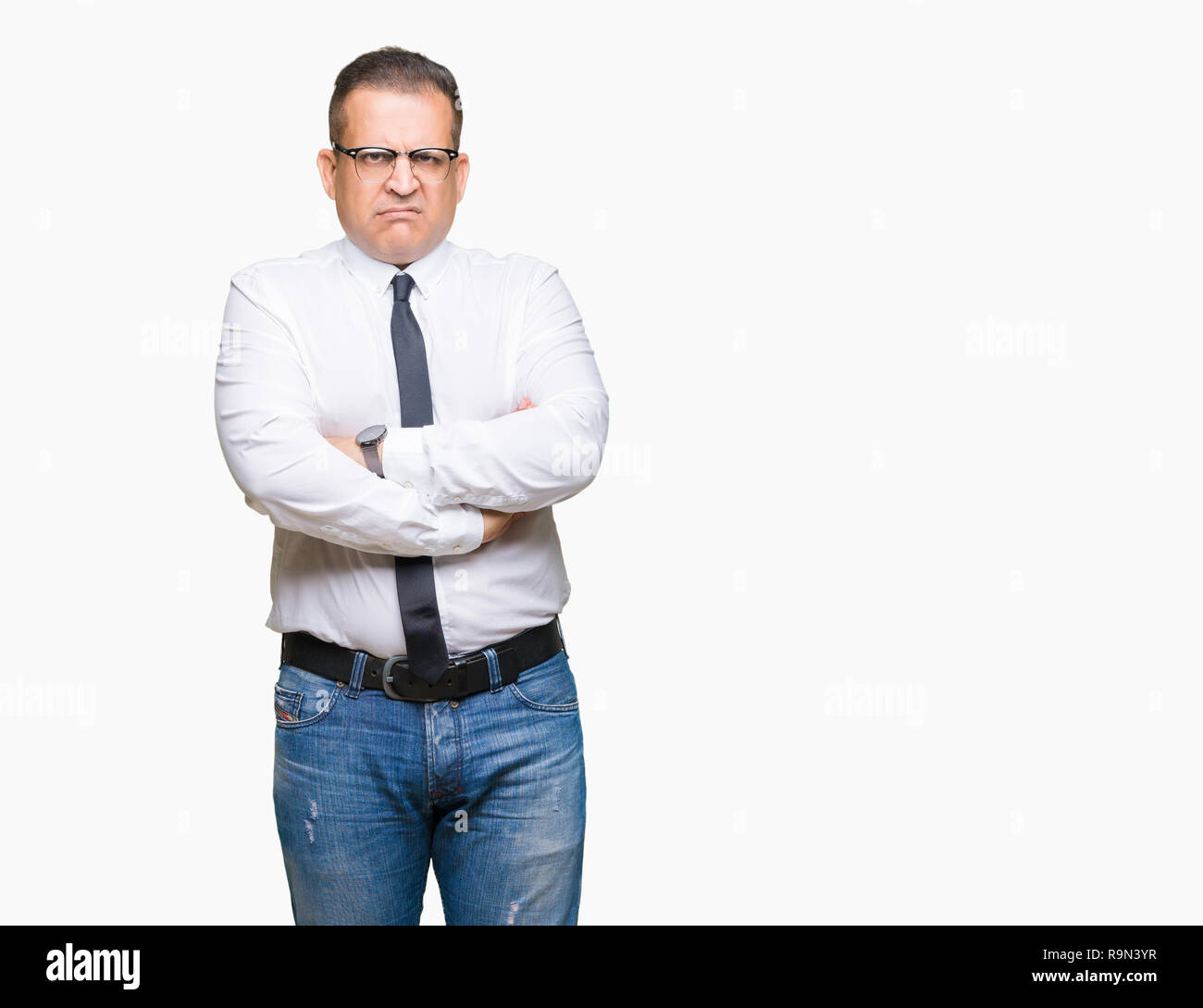 Middle age bussines arab man wearing glasses over isolated background ...
