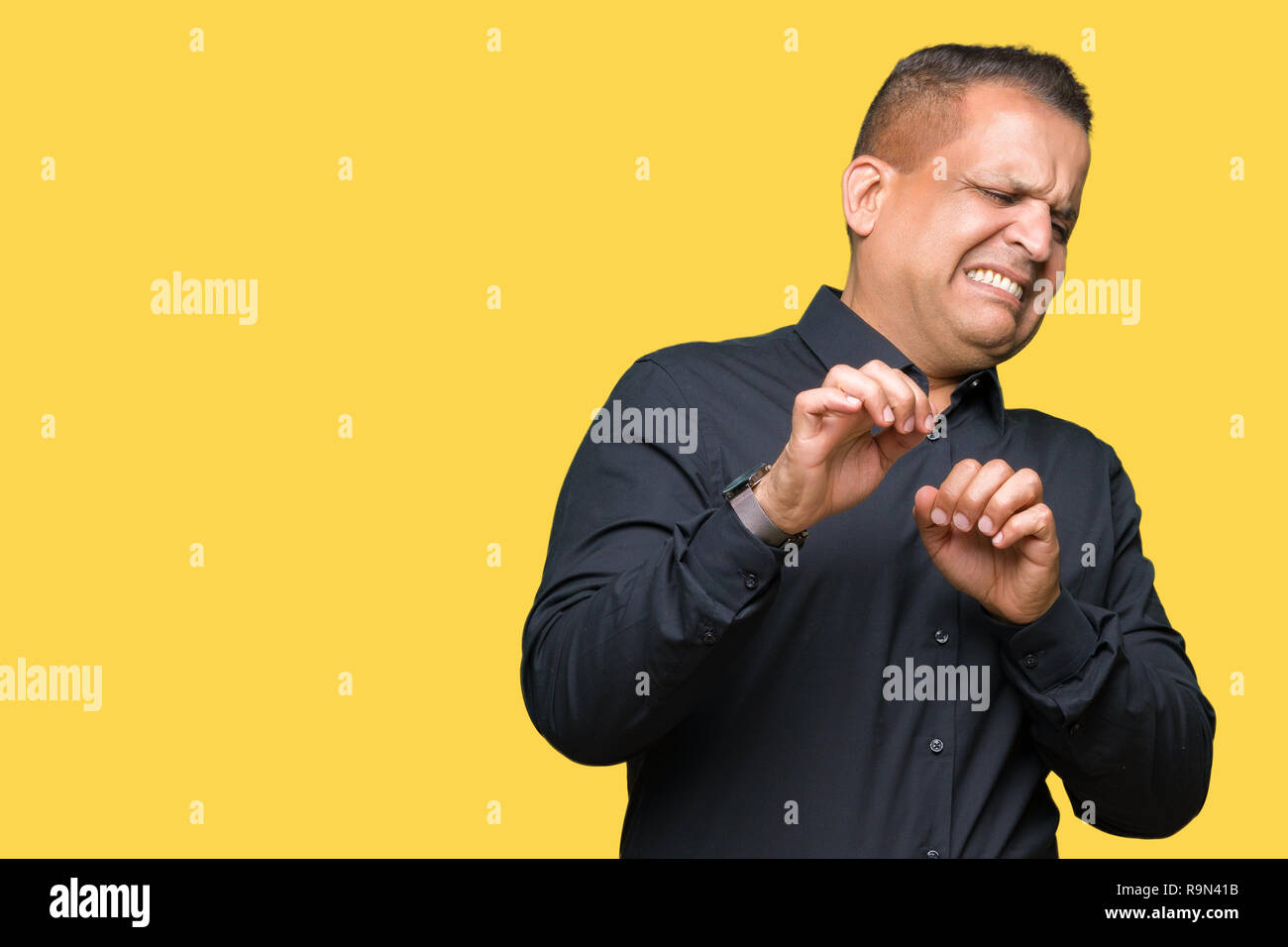 Handsome middle age arab business man over isolated background ...