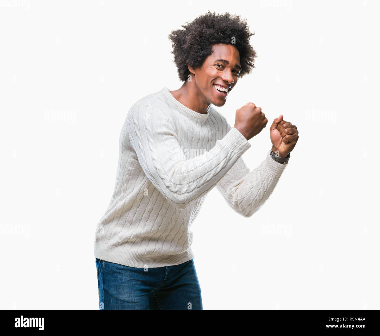Happy afro american black man celebrating, very excited and confident ...