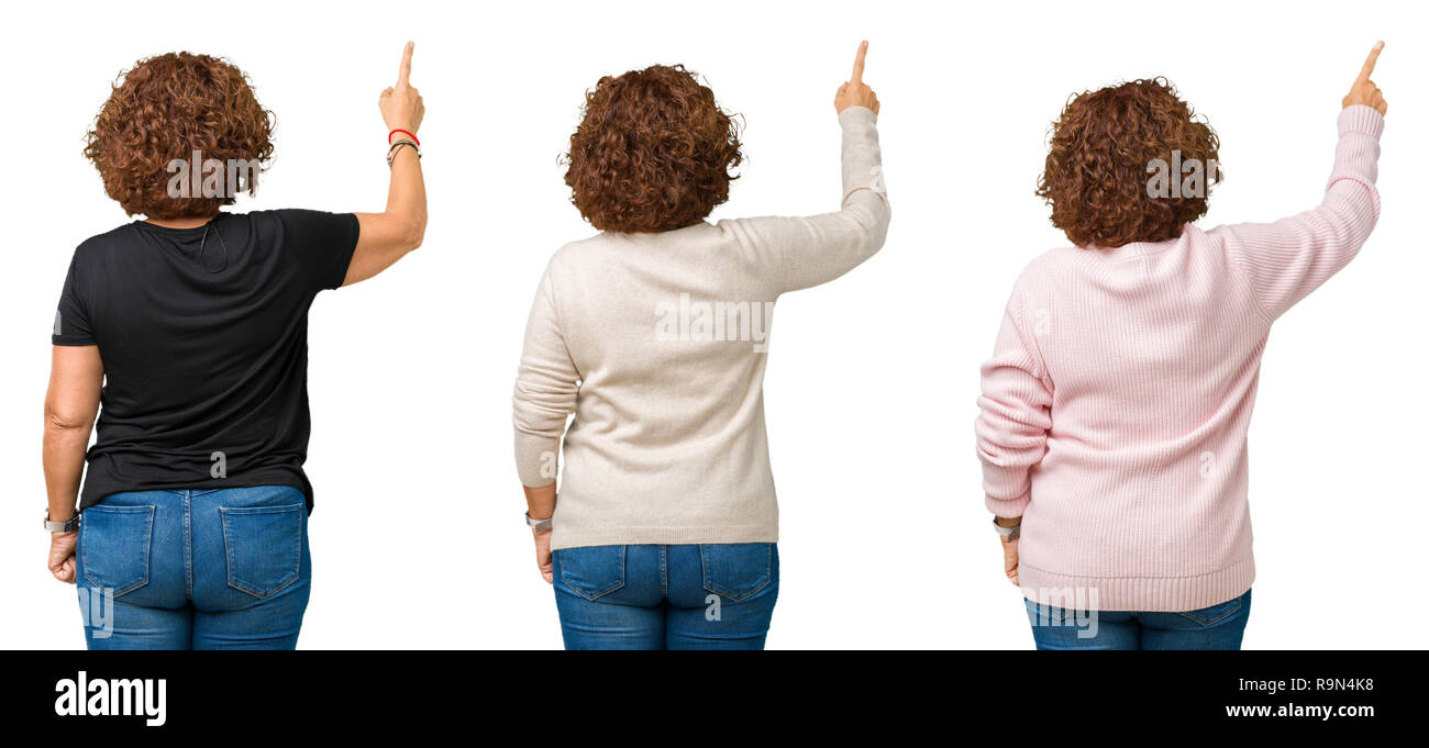 Collage of middle age senior woman over white isolated background ...