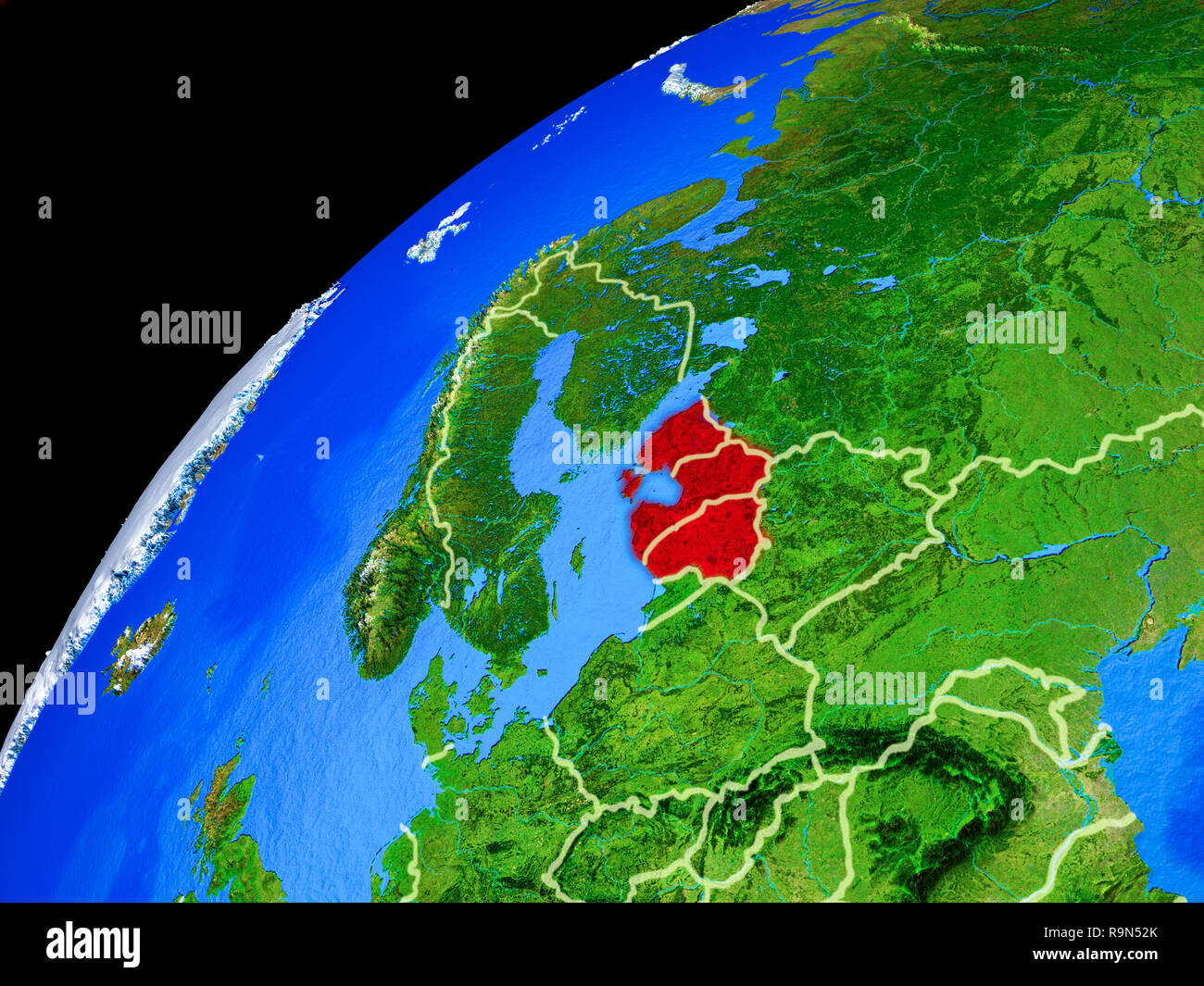 Baltic States from space. Planet Earth with country borders and ...