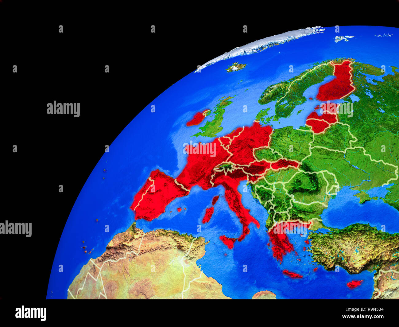 Eurozone member states from space. Planet Earth with country borders ...