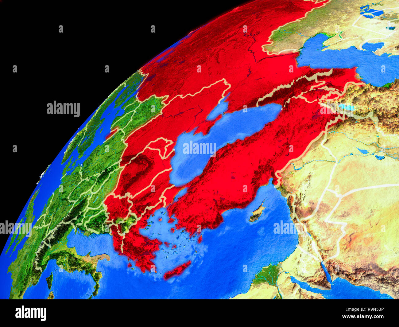 BSEC countries from space. Planet Earth with country borders and ...