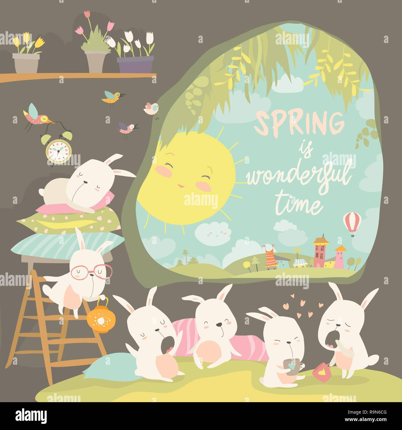 Cute rabbits flowers Stock Vector Images - Alamy