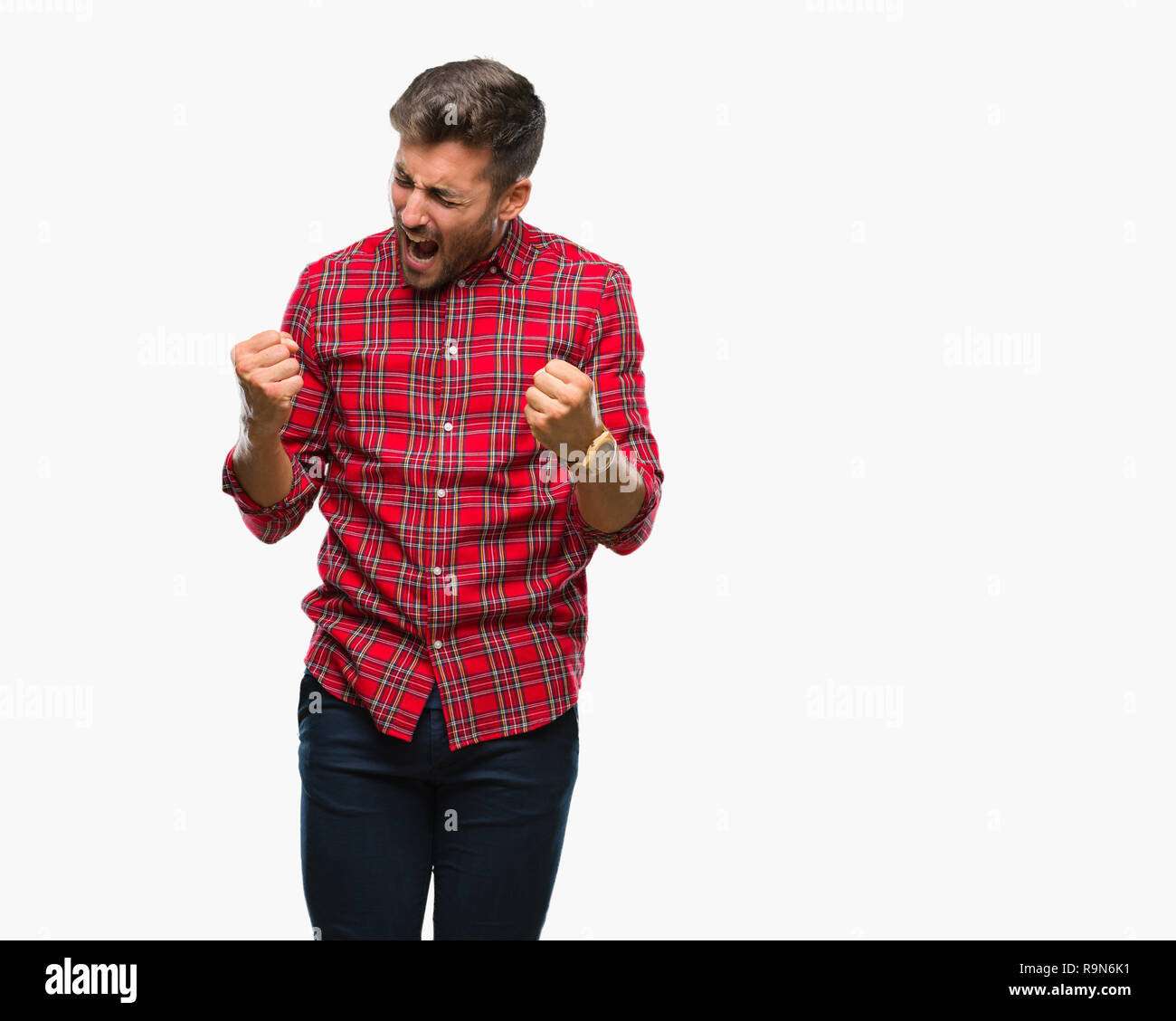 Young handsome man over isolated background very happy and excited ...