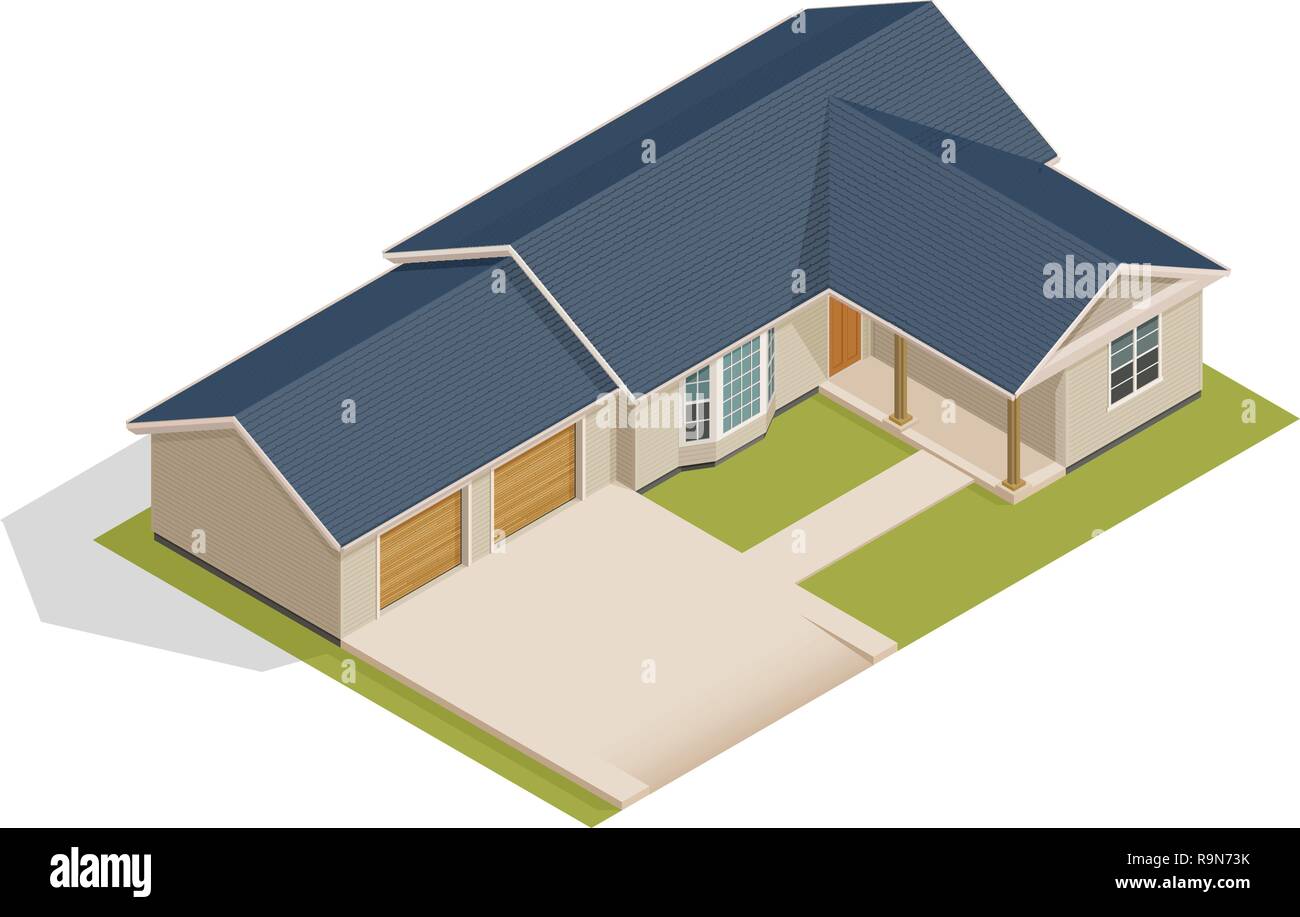 Vector isometric suburban house with double garage - illustration on ...