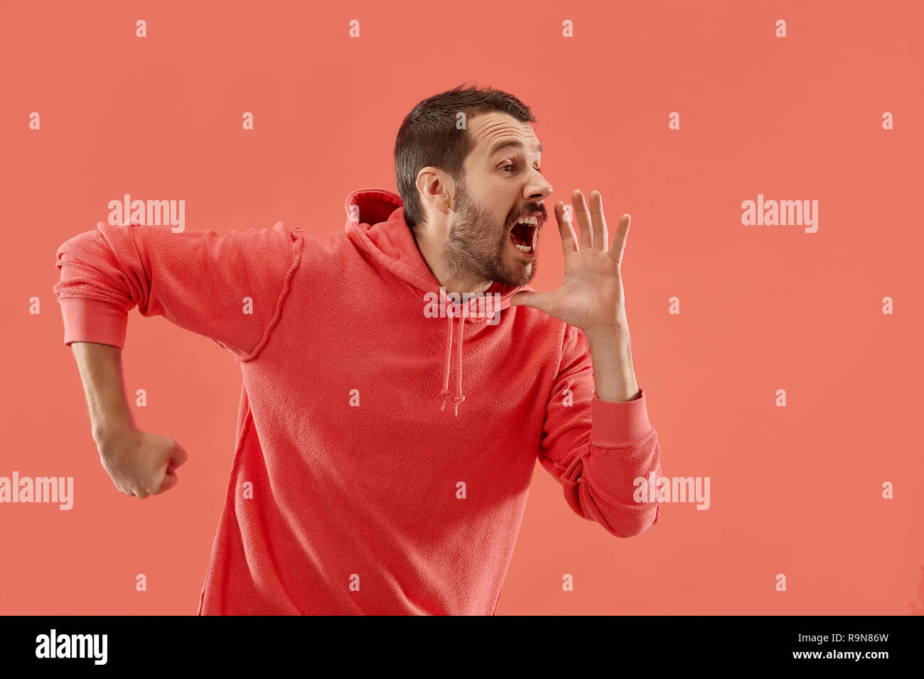 Do not miss. Young casual man shouting. Shout. Crying emotional man ...