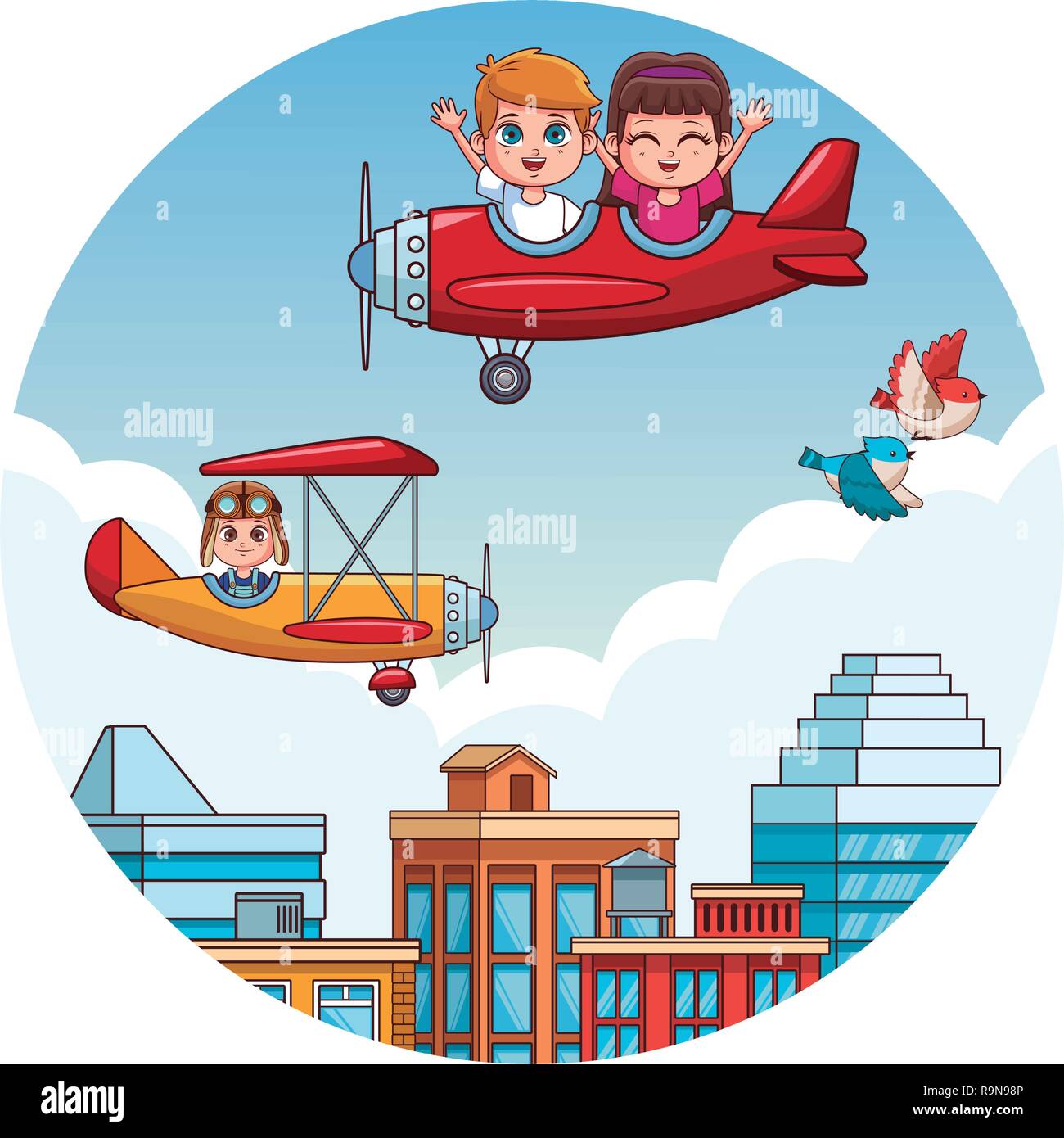 Cartoon Illustration Boy Playing Airplane High Resolution Stock ...