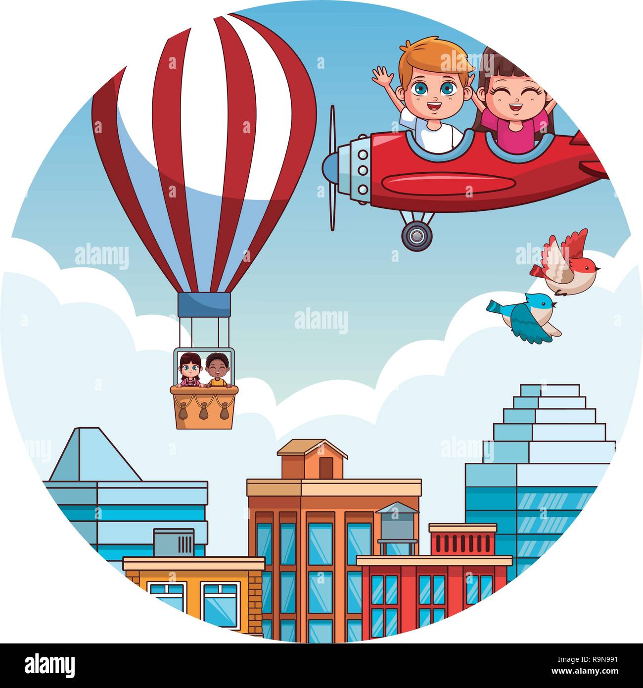 Cartoon Illustration Boy Playing Airplane High Resolution Stock ...