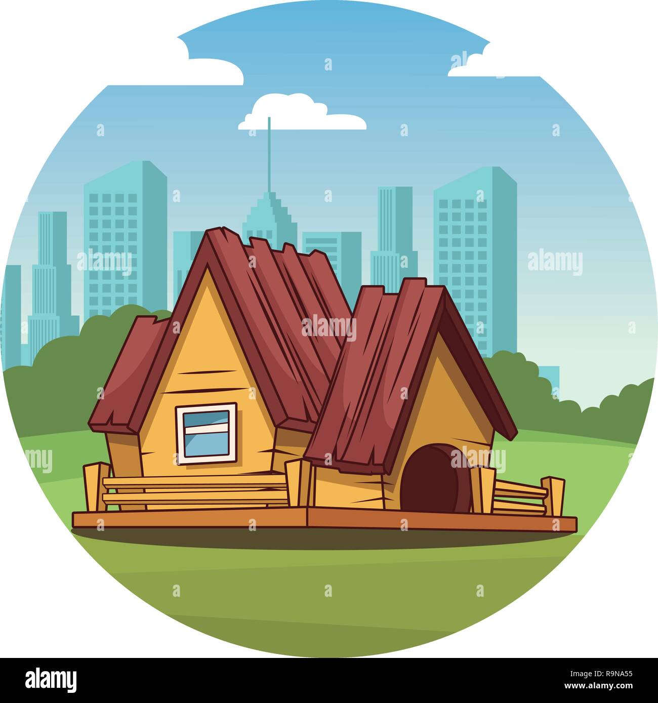 wooden house cartoon Stock Vector Image & Art - Alamy
