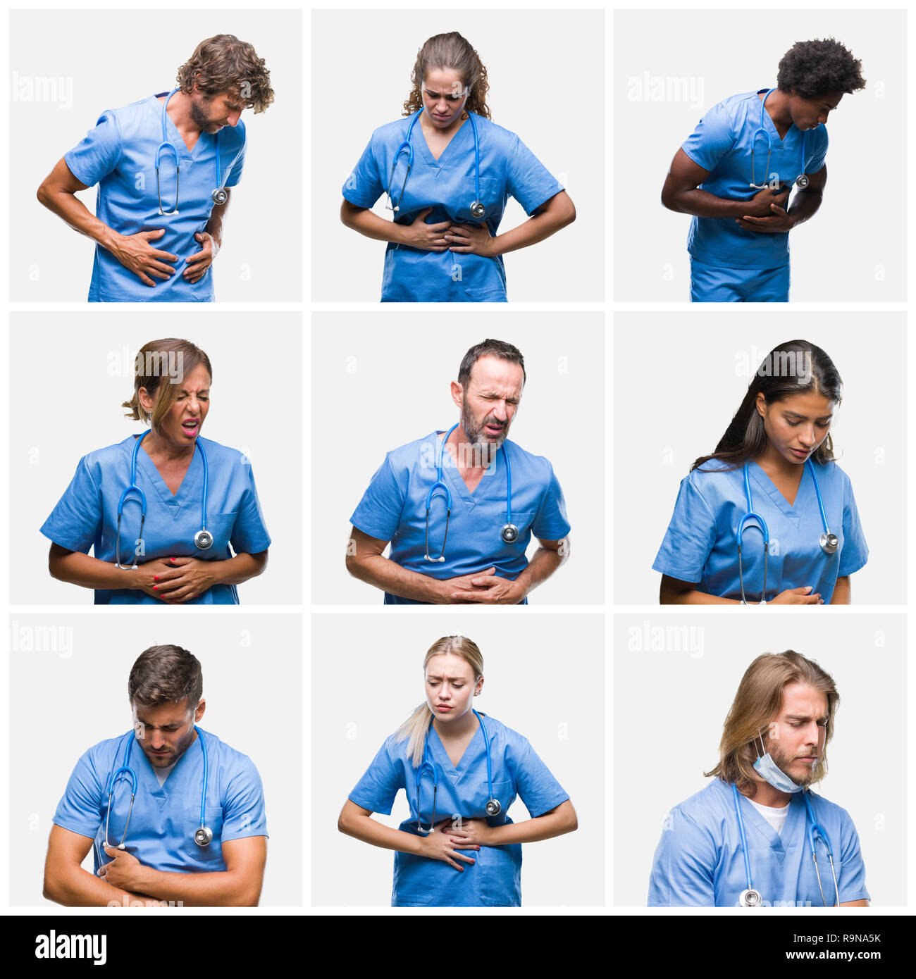 Collage of group of professional doctor nurse people over isolated ...