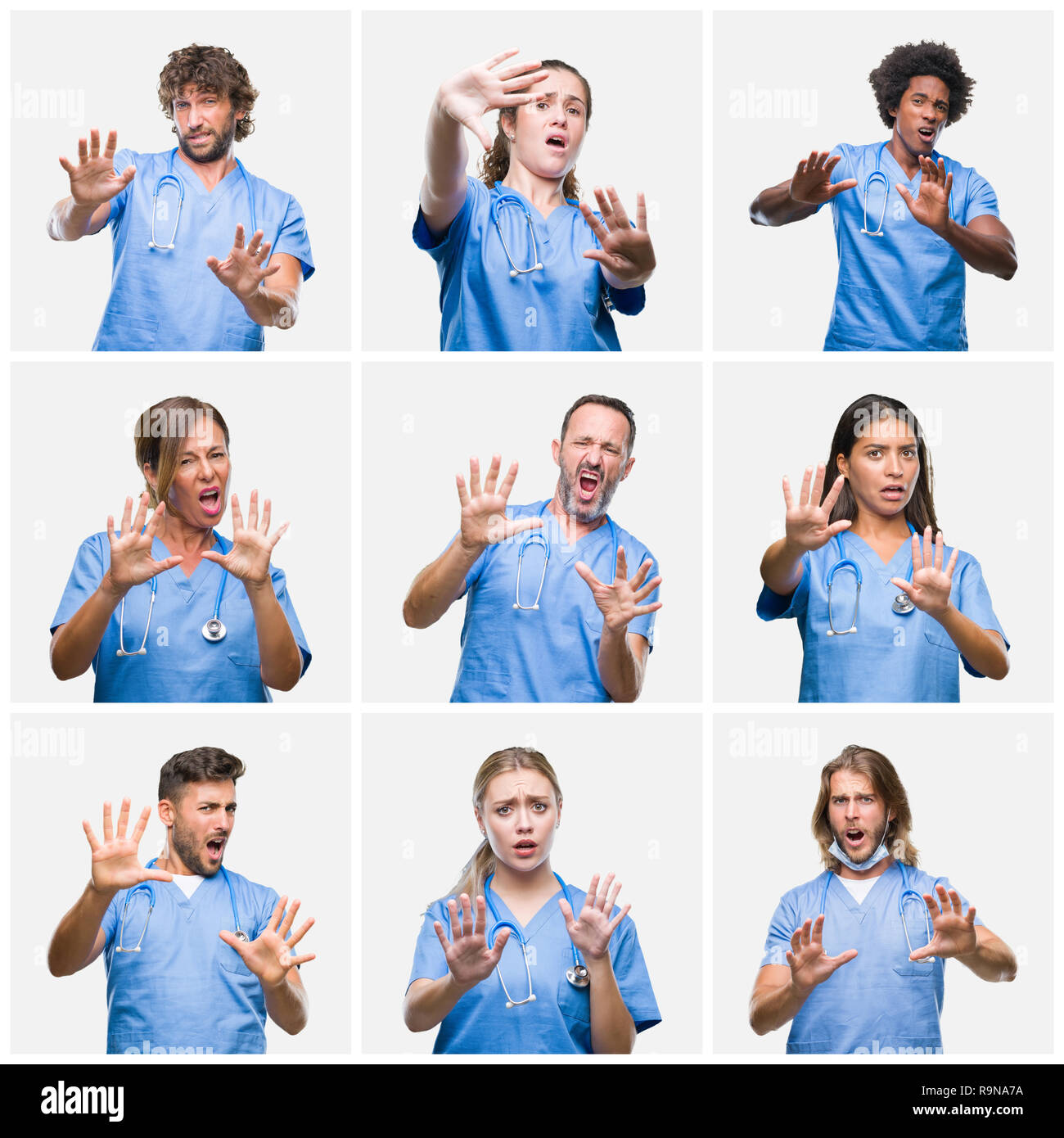 Collage of group of professional doctor nurse people over isolated ...