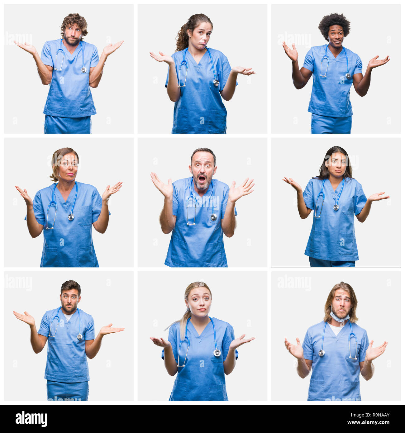 Collage of group of professional doctor nurse people over isolated ...