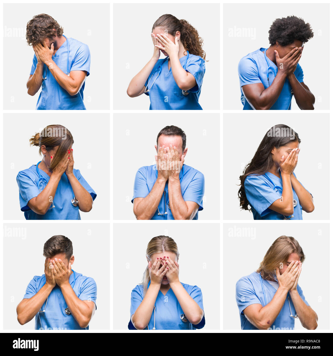 Collage of group of professional doctor nurse people over isolated ...