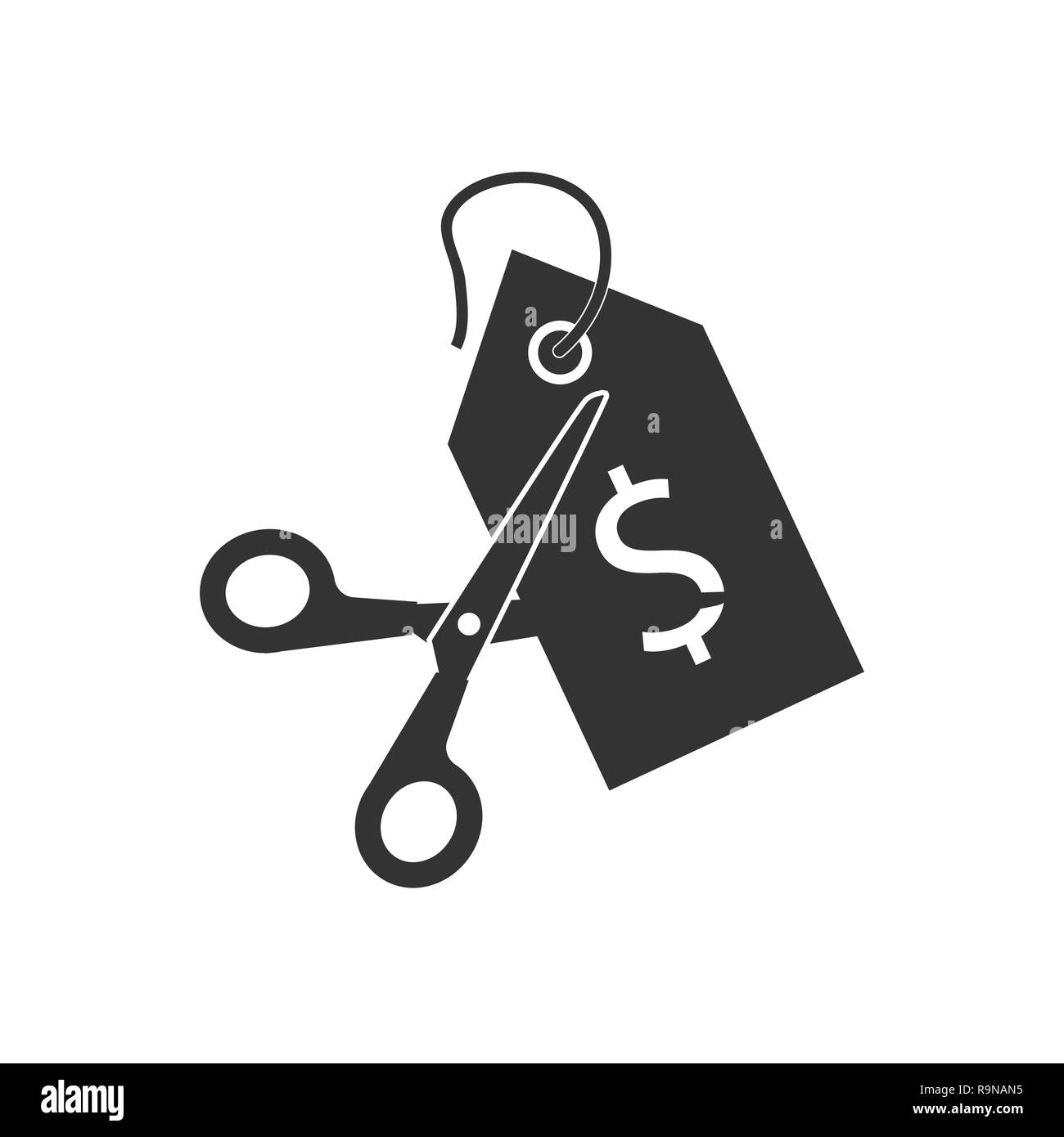 Scissors cutting price tag icon. Vector illustration, flat design Stock ...