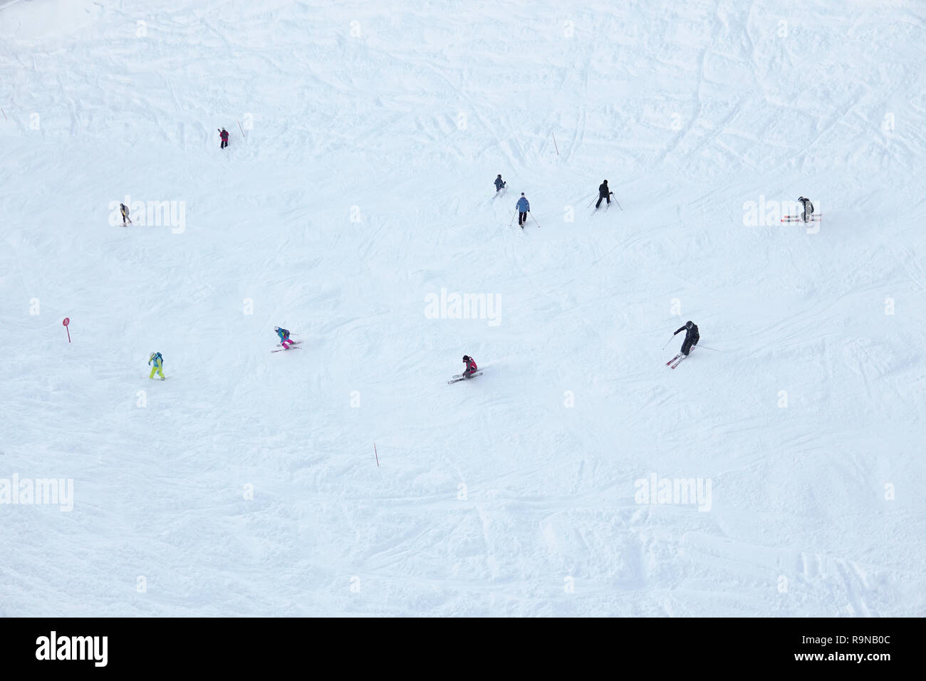 skiing, snowboarding and downhill skiing in the winter resort Stock ...