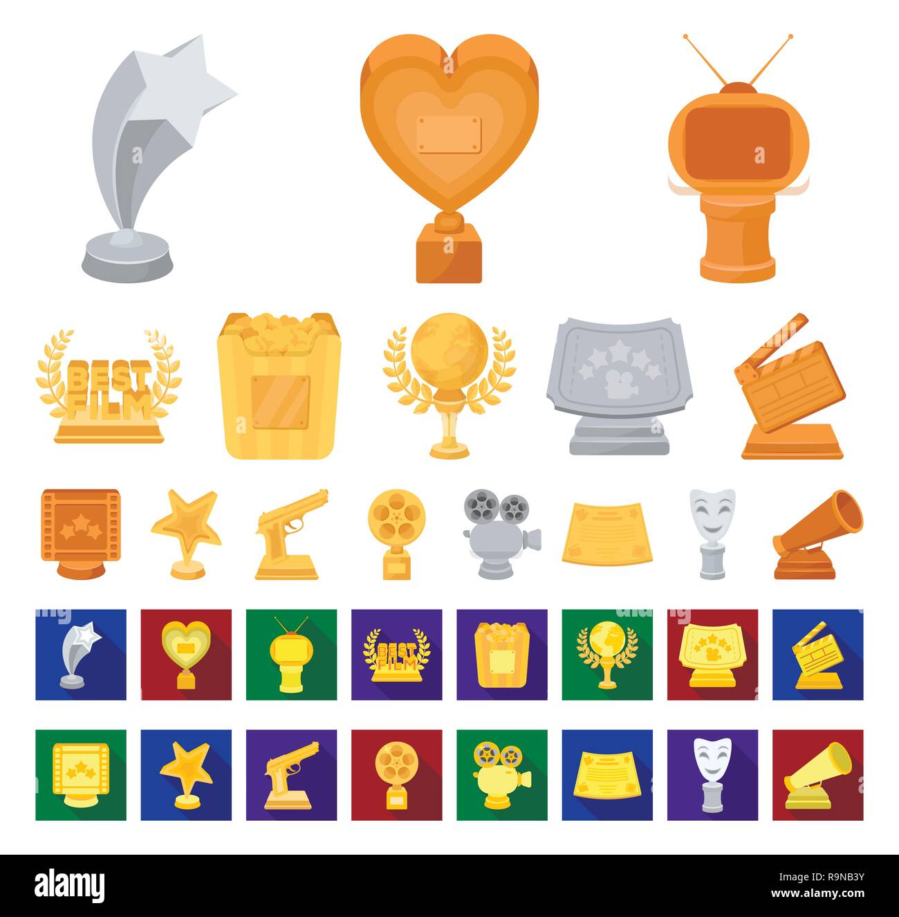 Film awards and prizes cartoon,flat icons in set collection for design ...