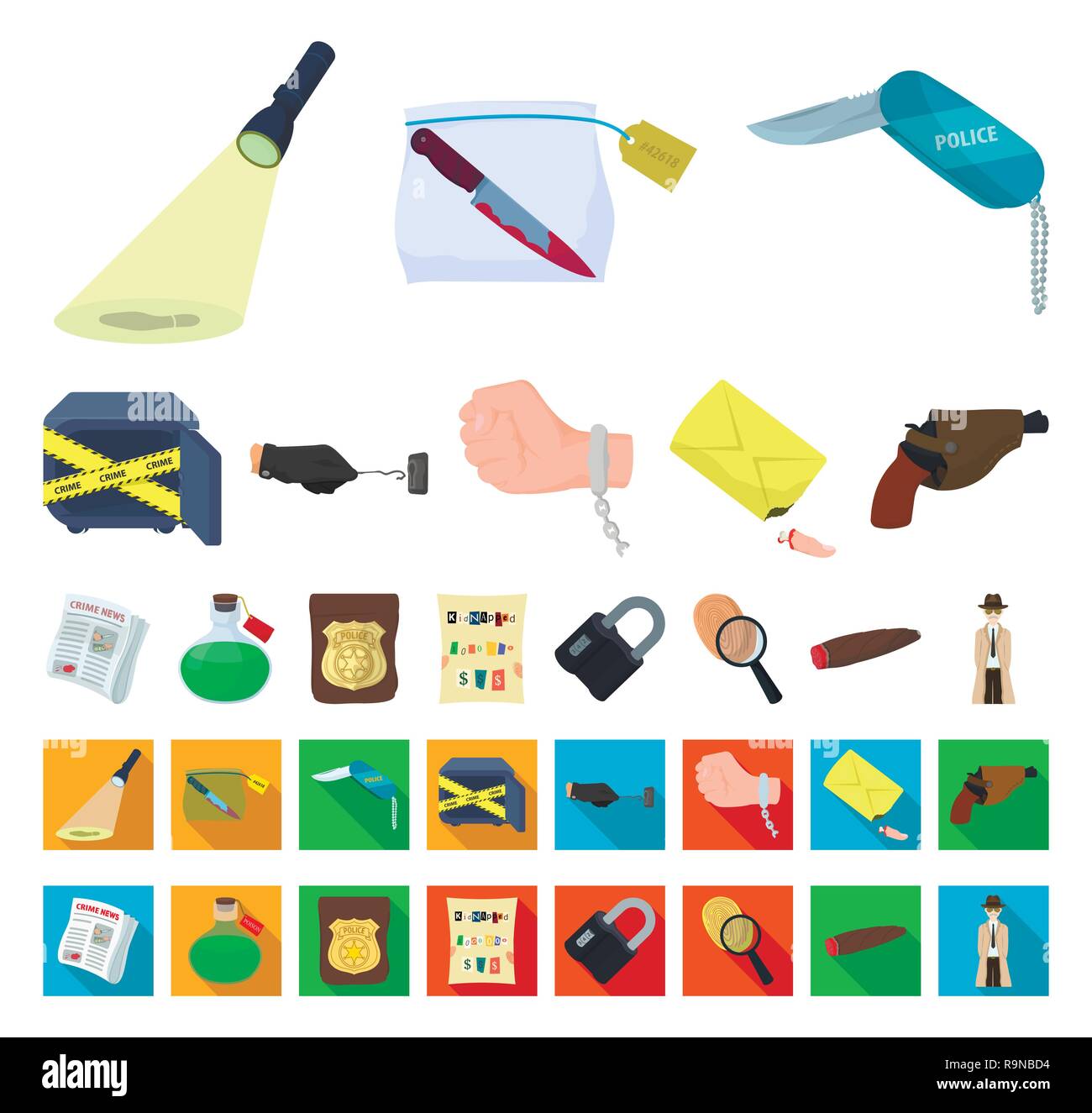 Detective agency cartoon,flat icons in set collection for design. Crime ...