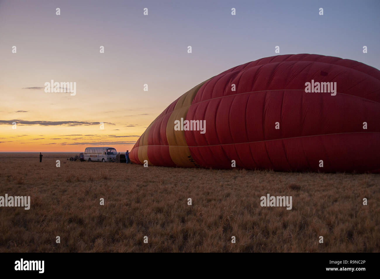 Hot air balloon inflating for a trip in the Australian outback. Broome ...