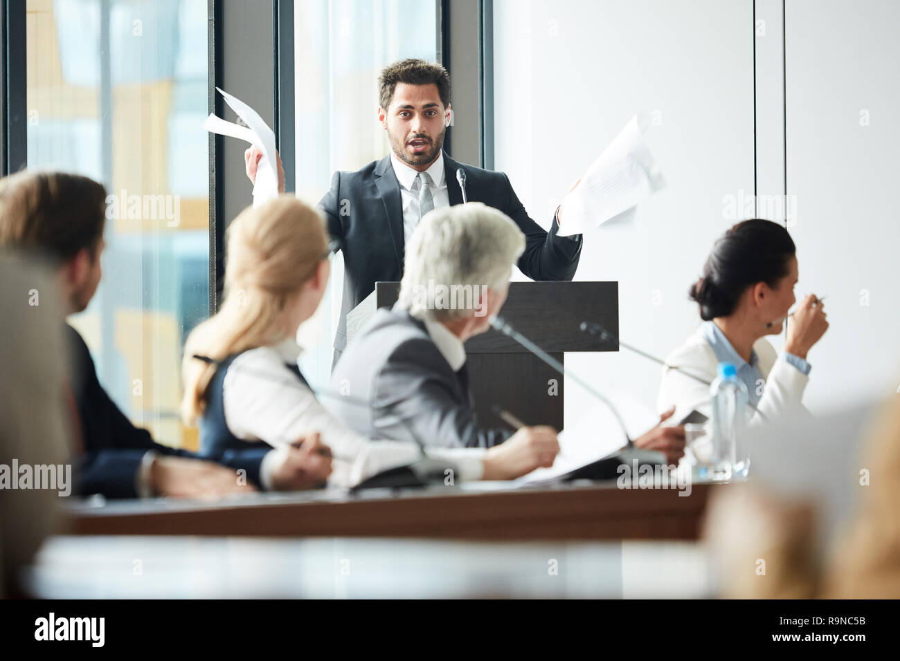 Debating at conference Stock Photo - Alamy