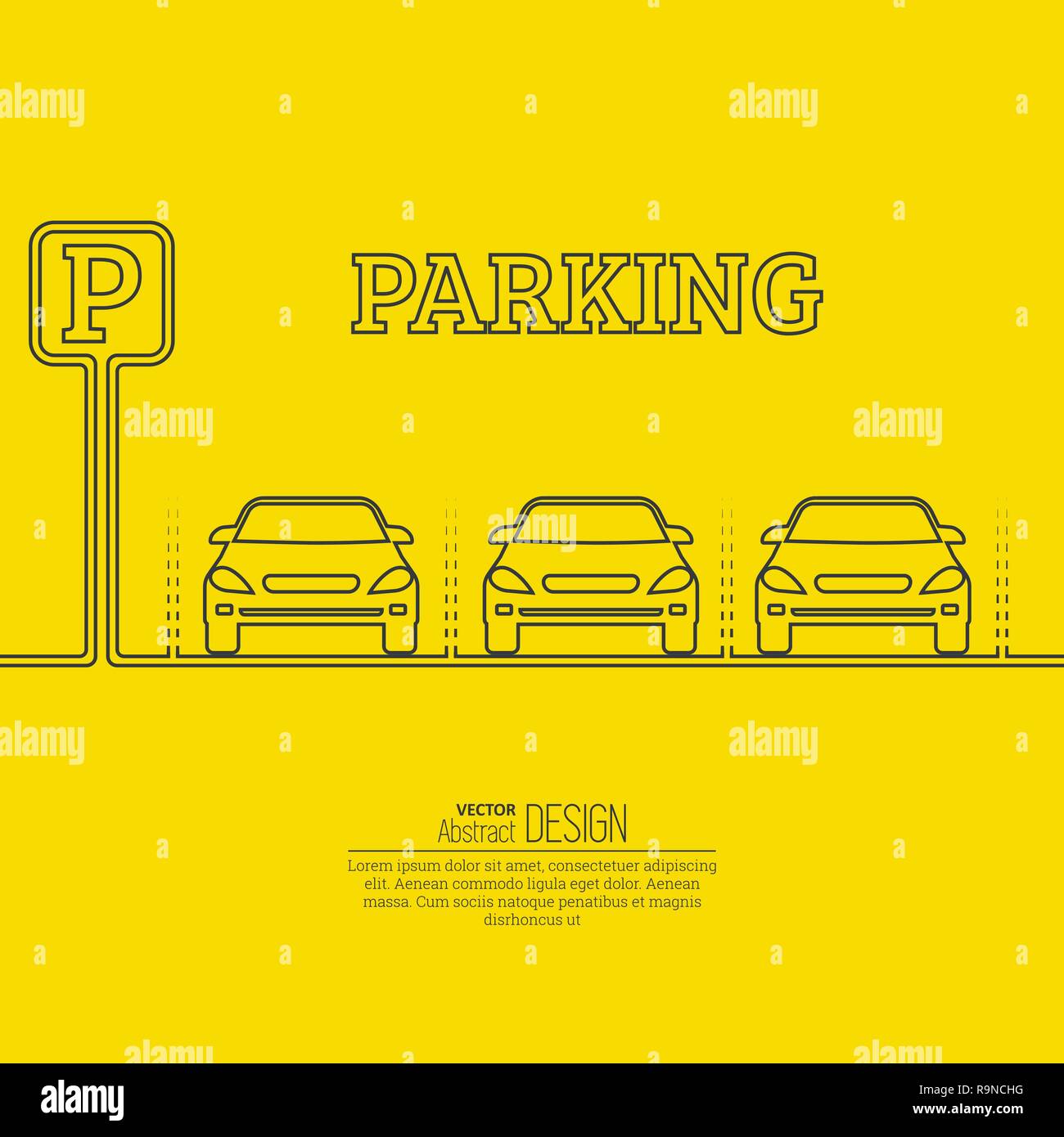 Abstract background with cars and road sign. Parking zone. Vector ...